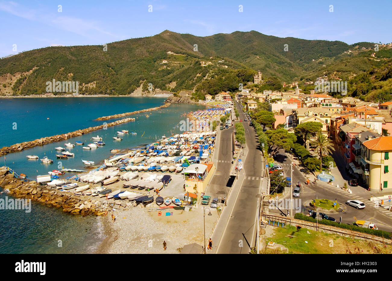 View over the small village of Moneglia a popular tourist destination ...