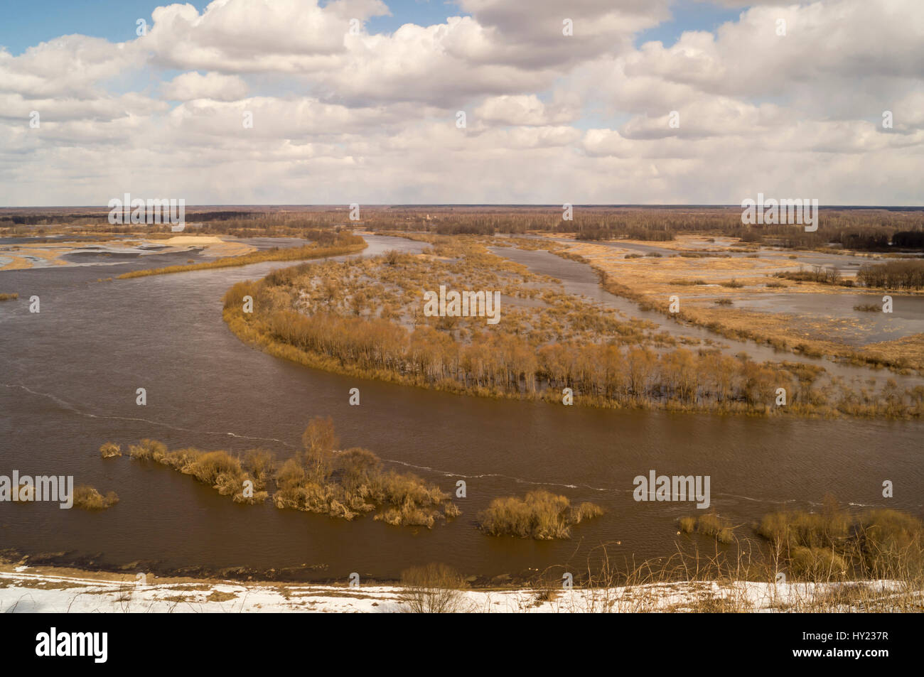 Spring landscape with river on background blue sky with cloud Stock ...