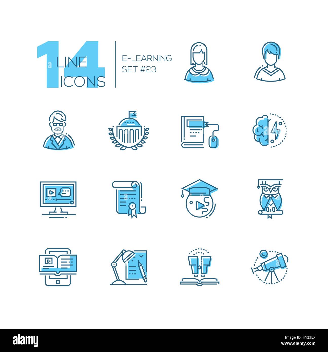 eLearning- coloured modern single line icons set Stock Vector Image ...