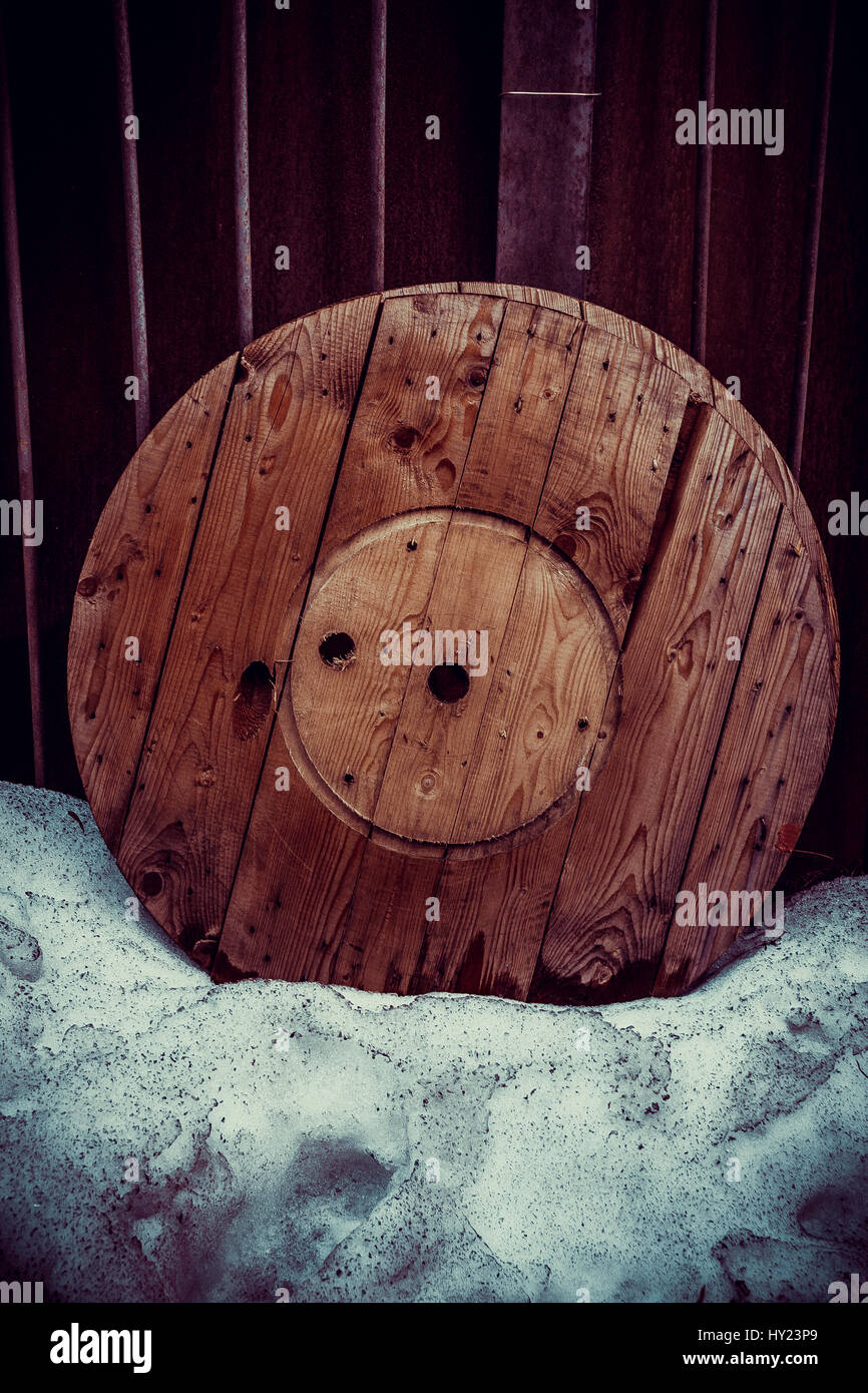 Wooden cable roll hi-res stock photography and images - Alamy
