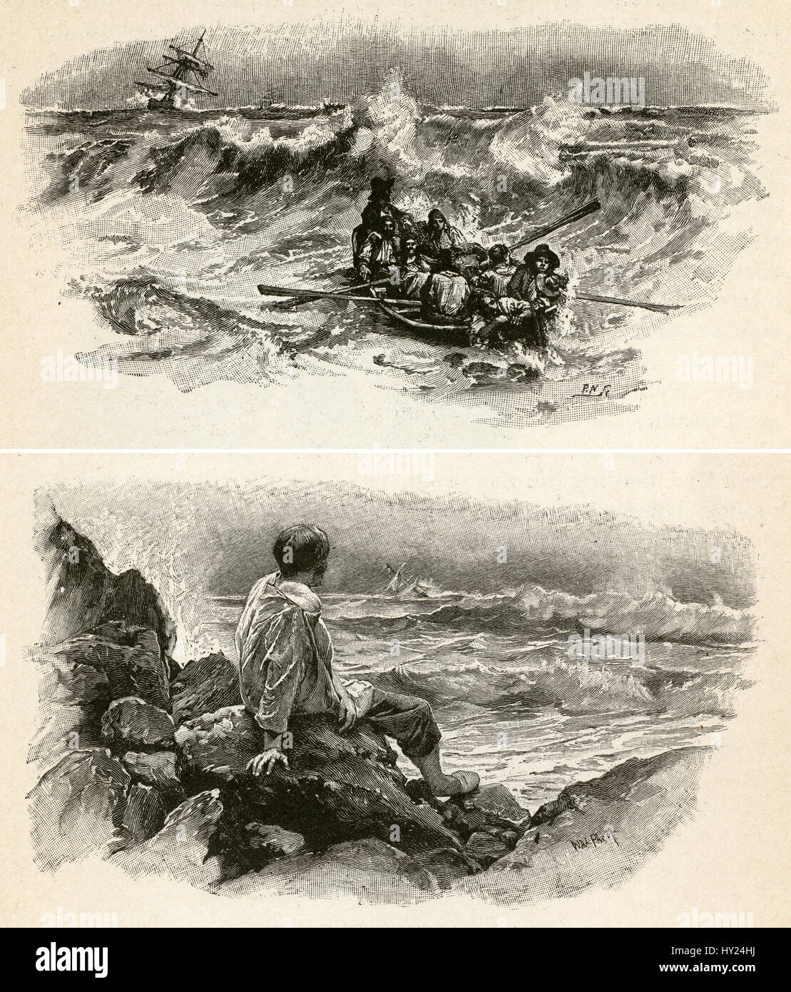 1910s engraving from Robinson Crusoe by Daniel Defoe: "Committed ...