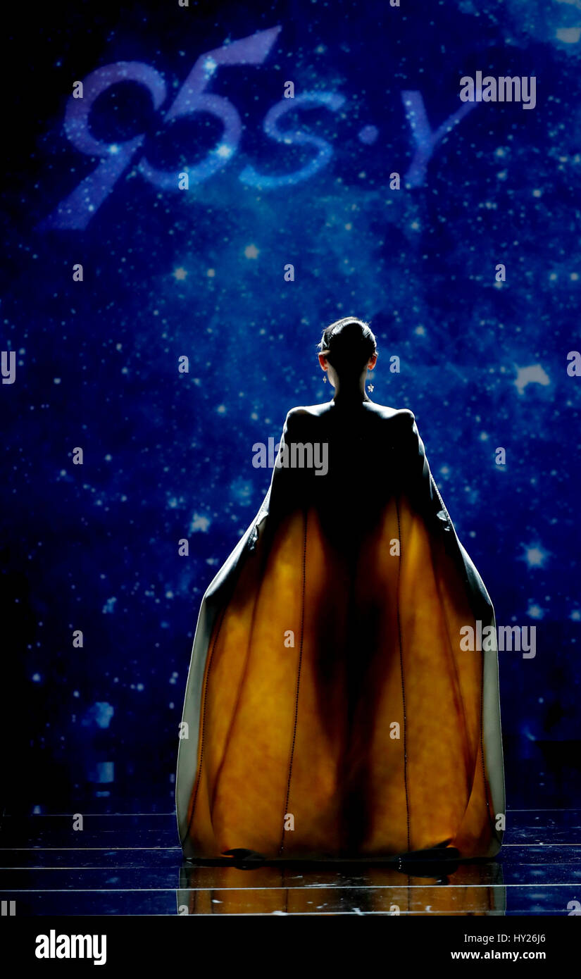 Beijing, China. 31st Mar, 2017. A model presents a creation by Deng Zhaoping at the 95sy ...