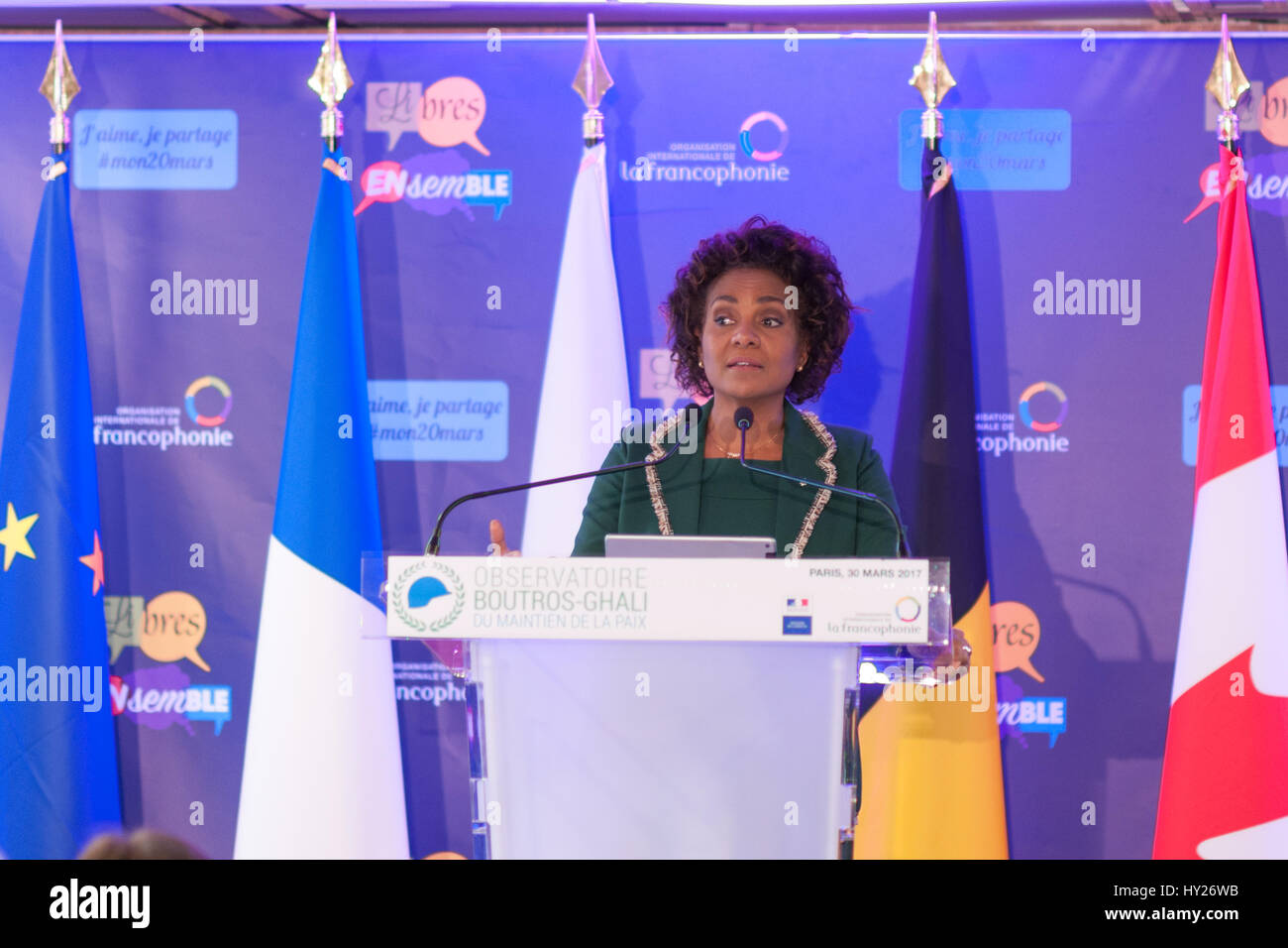 Paris, France, 30th March 2017. Michaelle Jean, Secretary General of ...