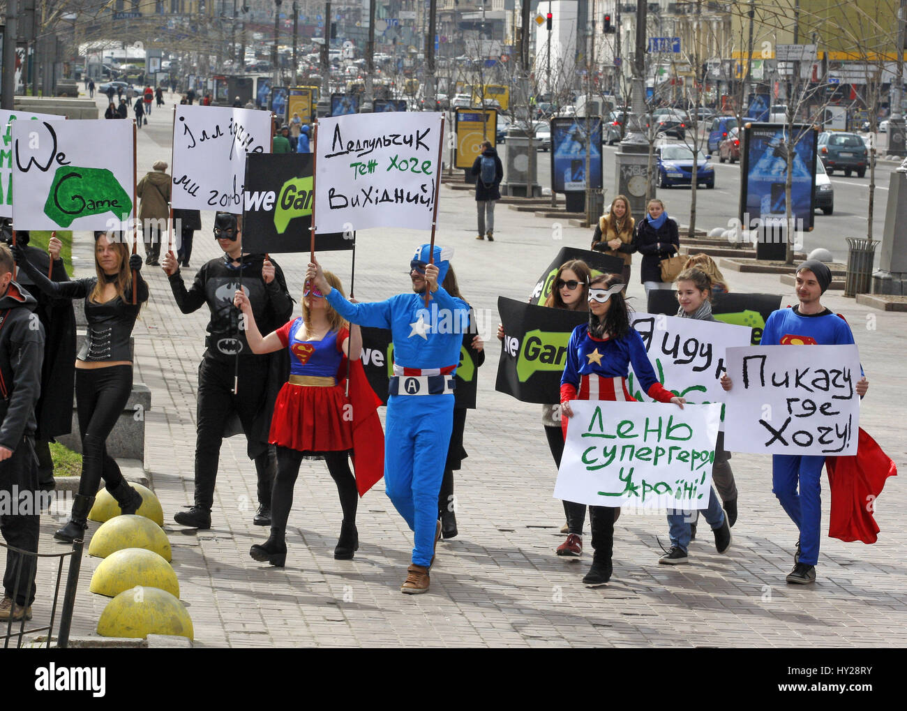Kiev, Ukraine. 31st Mar, 2017. Ukrainians dressed in suits of movie ...