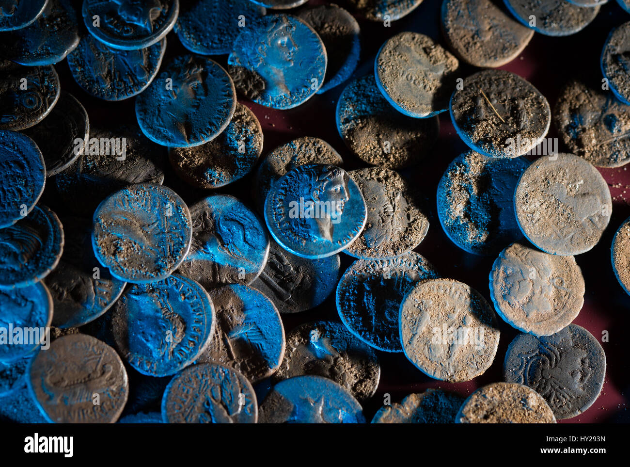 Bramsche, Germany. 31st Mar, 2017. A Roman coin made of silver kniown ...
