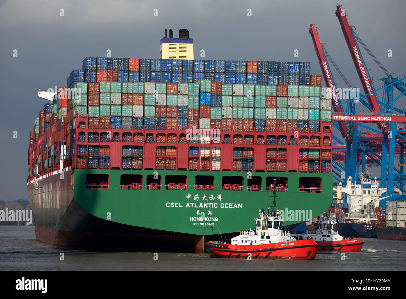 Hamburg, Germany. 21st Mar, 2017. The freighter CSCL Atlantic Ocean of ...