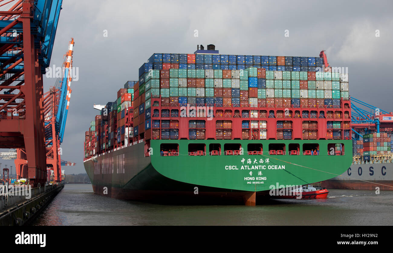 Hamburg, Germany. 21st Mar, 2017. The freighter CSCL Atlantic Ocean of ...