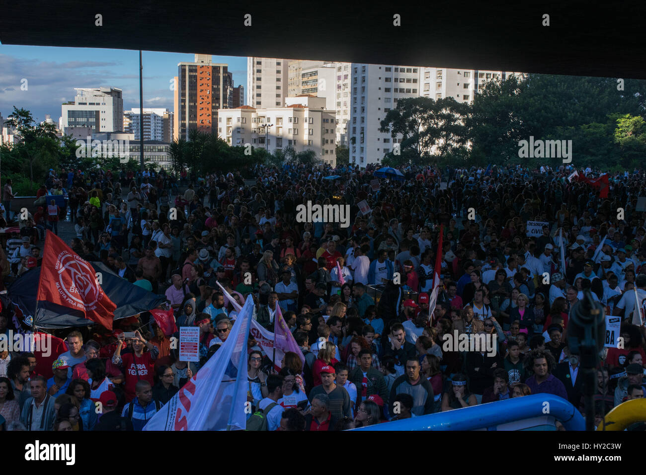 Sao Paulo, Brazil . 31st Mar, 2017. Demonstration against the pension ...