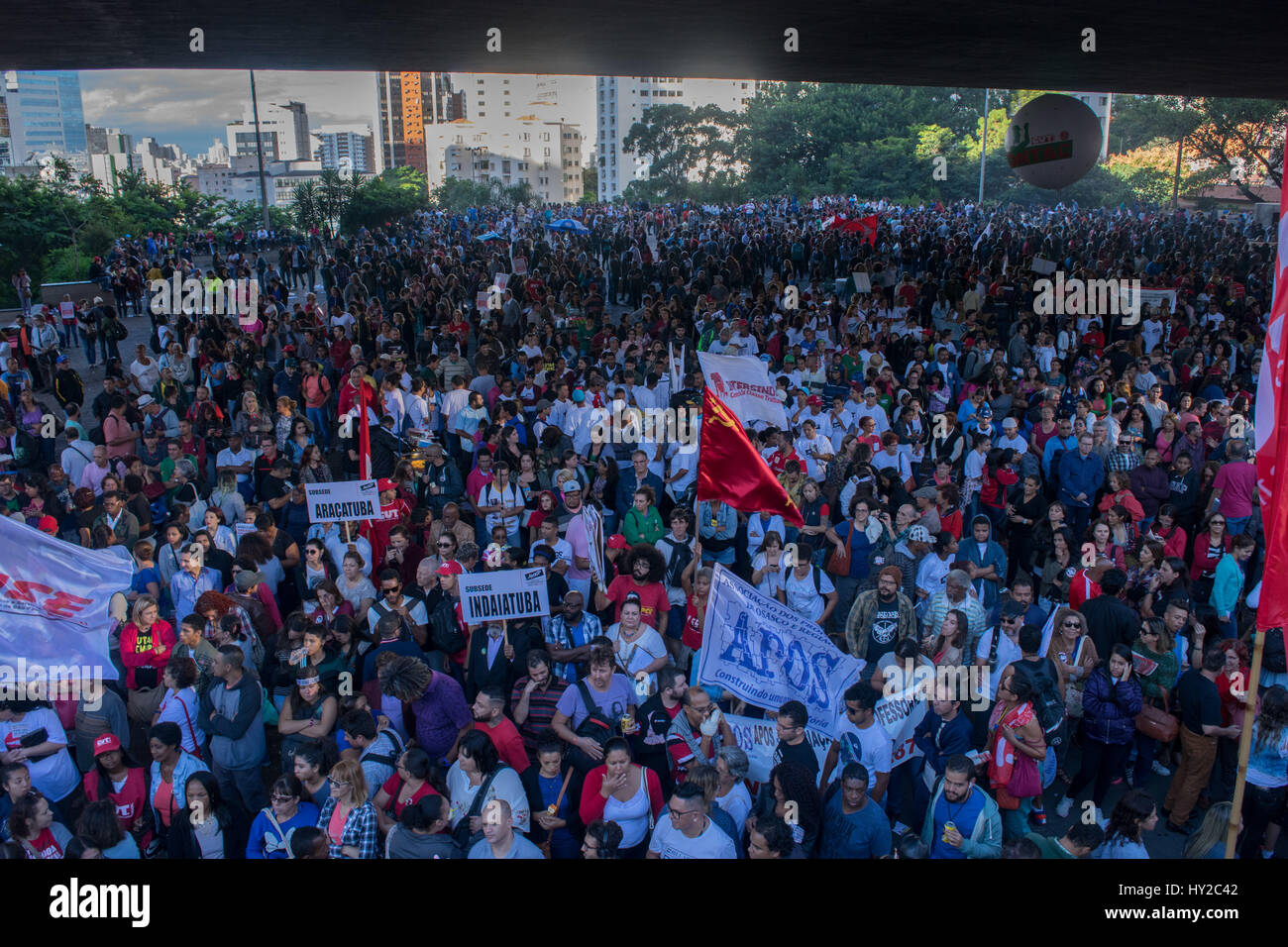 Sao Paulo, Brazil . 31st Mar, 2017. Demonstration against the pension ...