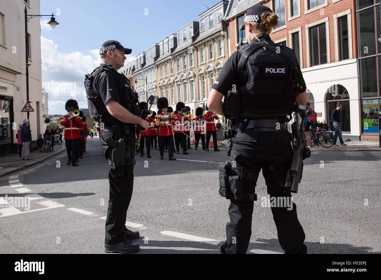 Windsor, UK. 1st April, 2017. Armed police in position for the ...