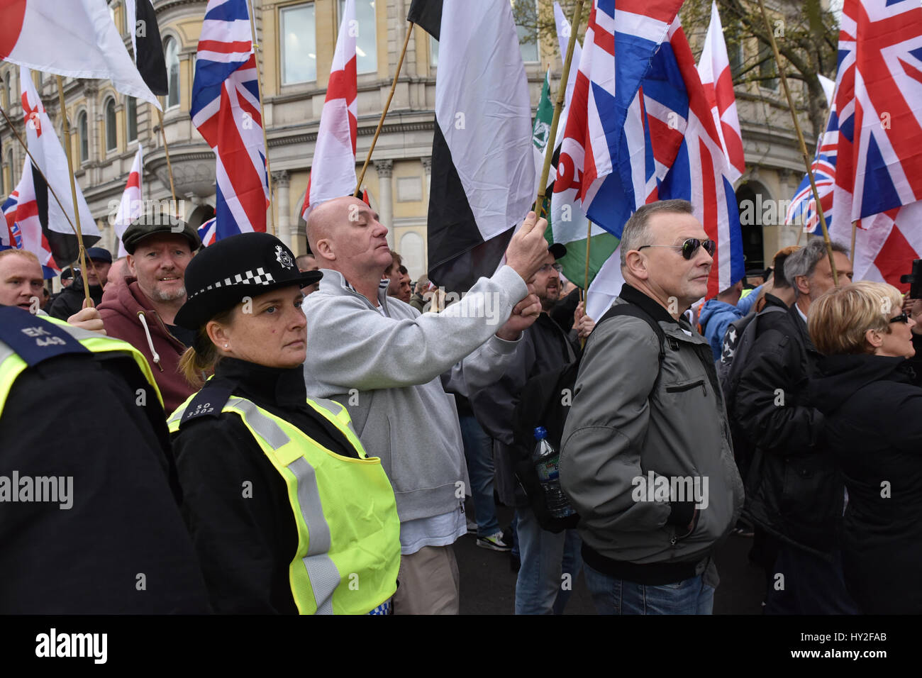 London, UK. 1st Apr, 2017. Far right groups the EDL and Britain First ...
