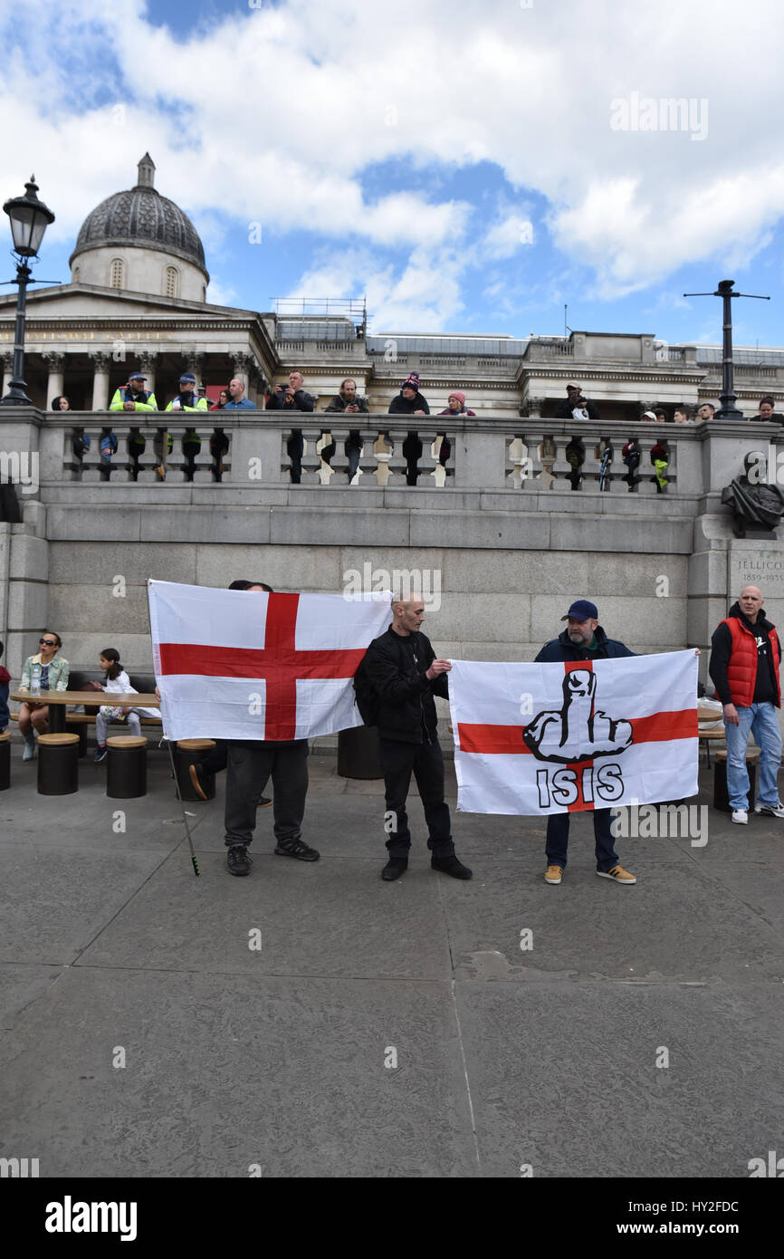 London, UK. 1st Apr, 2017. Far right groups the EDL and Britain First ...