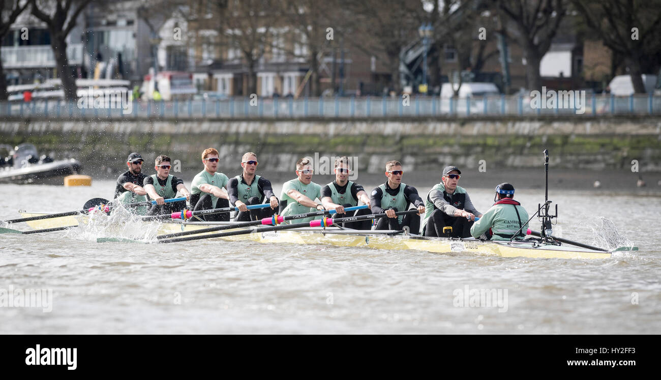 London, UK. 1st April, 2017. Cambridge University Boat Club on a final ...