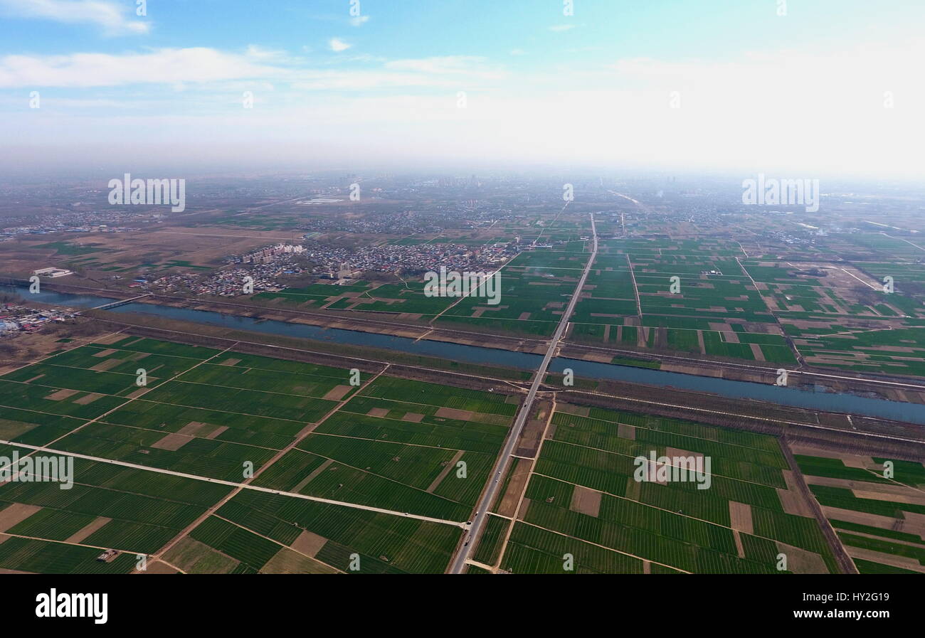 Baoding. 1st Apr, 2017. Aerial photo taken on April 1, 2017 shows ...