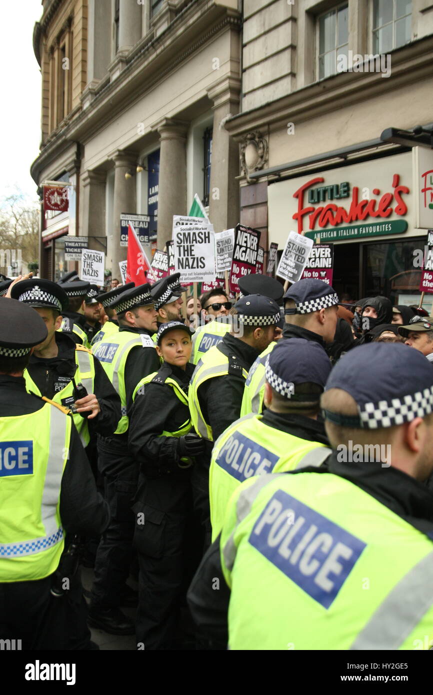 London, UK. April 1st, 2017.the UAF counter demo is penned in by police ...
