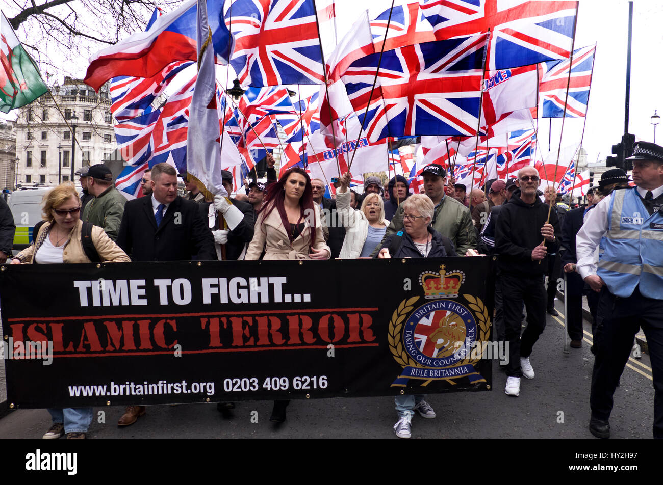 Paul Golding and Jayda Fransen at Anti-Islamic March and Rally through ...
