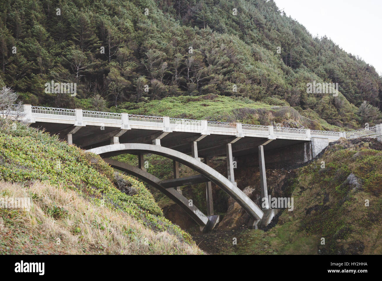 Stone bridge on Oregon coast, on the Pacific Coast Highway. Summer ...