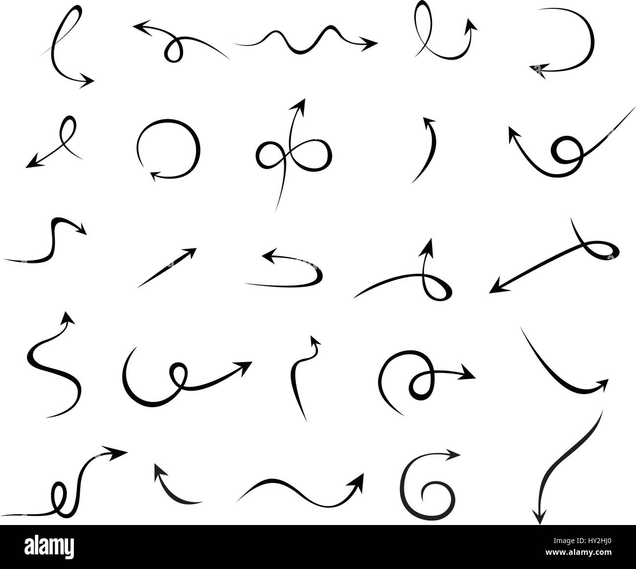 soft curved and lines arrows, soft hand draw, vector set on white ...