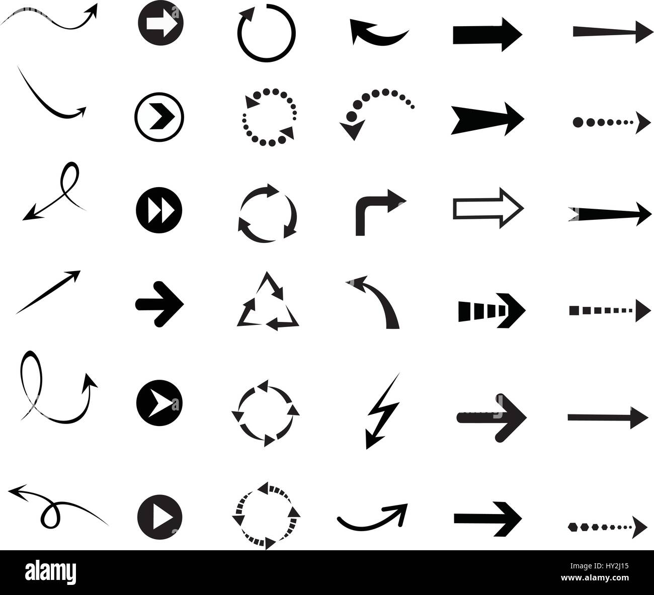 arrows icon set, straight, curve, circle, angle, button and draw on ...