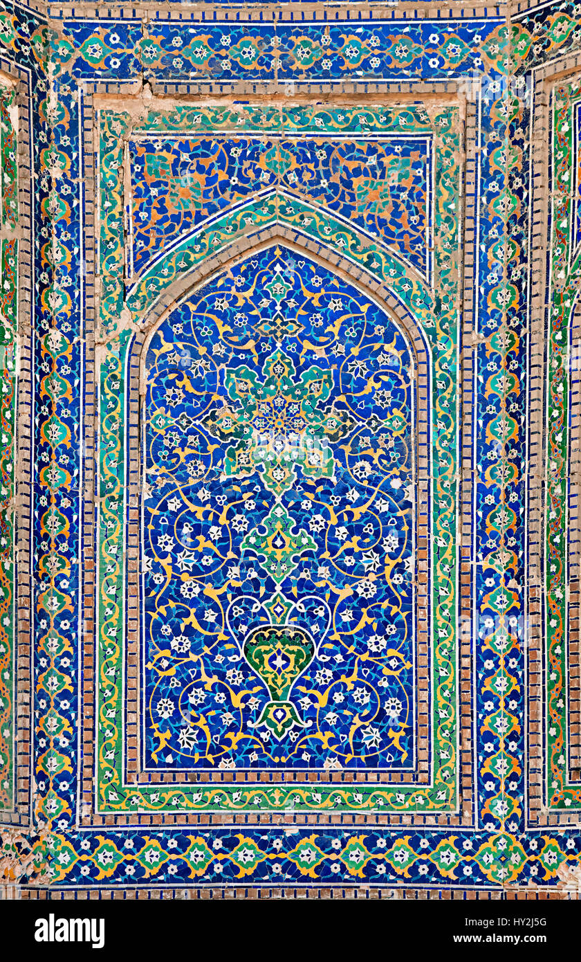 Old Eastern mosaic on the wall of a mosque, Uzbekistan Stock Photo - Alamy