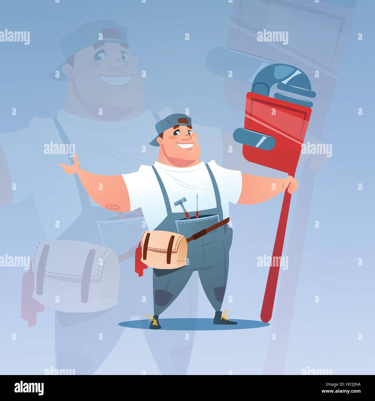 Happy Smiling Workman Holding Big Wrench International Labor Day ...