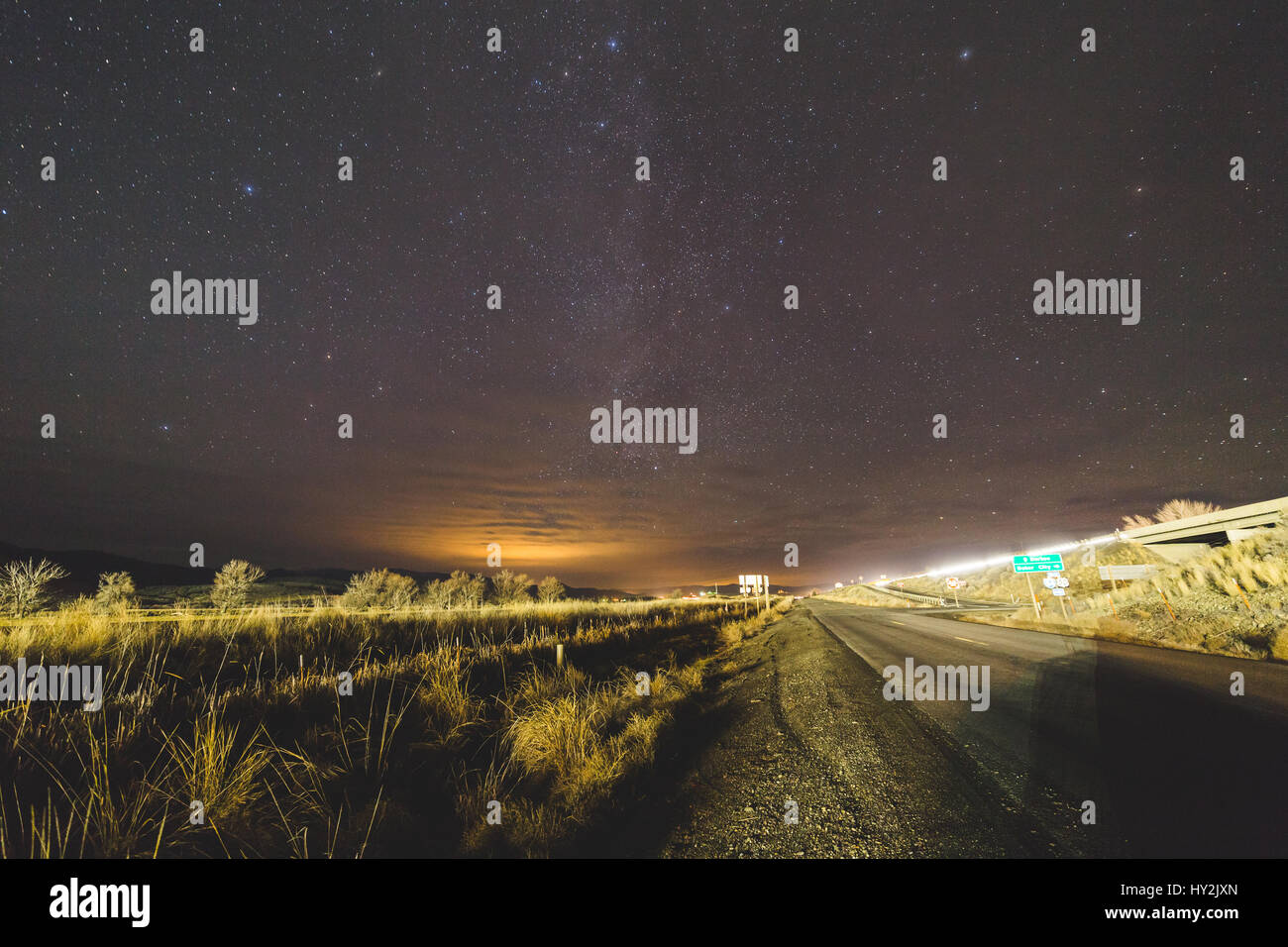 Stars and Milky Way over remote desert road in Eastern Oregon, USA ...