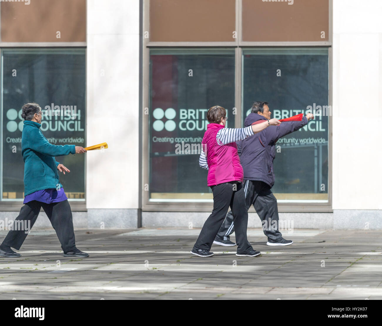 Tai Chi morning exercise outside the British Council, London, England ...