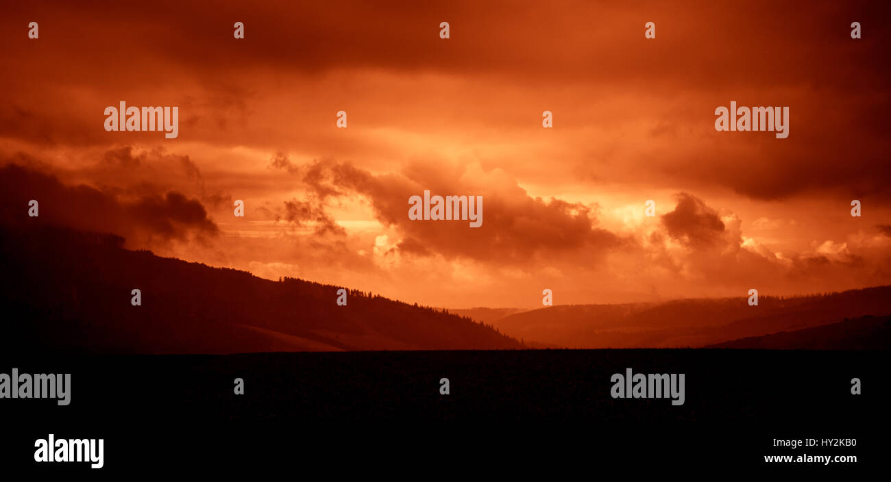 A beautiful, colorful, abstract mountain landscape in a red tonality ...