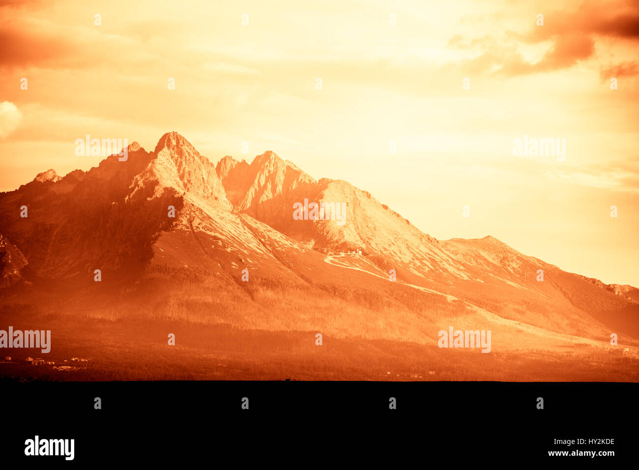 A beautiful, colorful, abstract mountain landscape in a red tonality ...