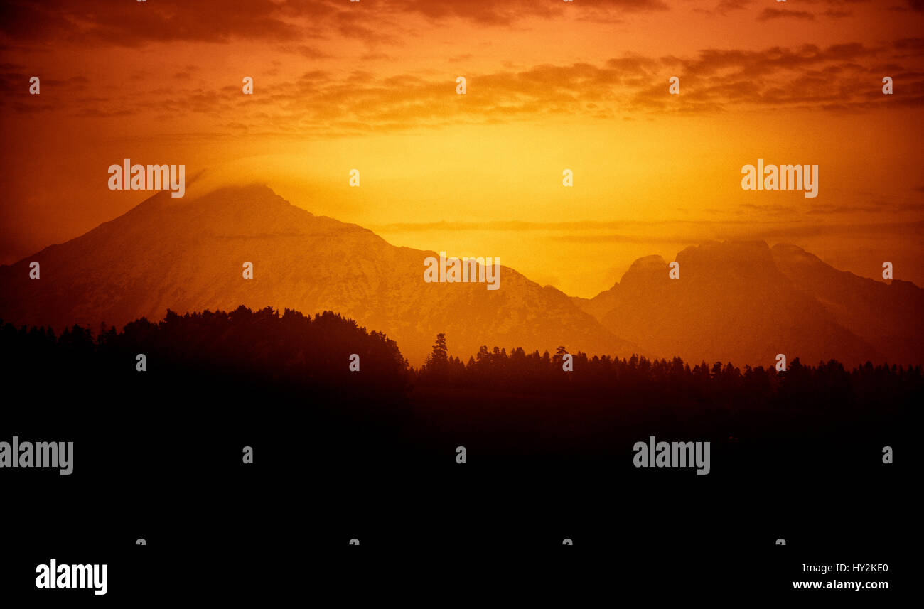 A beautiful, colorful, abstract mountain landscape in a red tonality ...