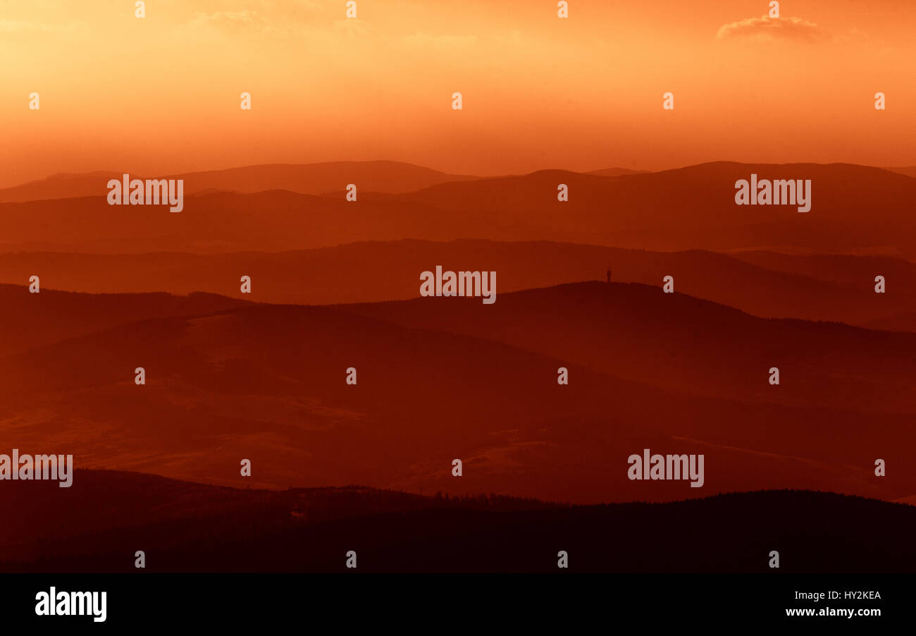 A beautiful, colorful, abstract mountain landscape in a red tonality ...