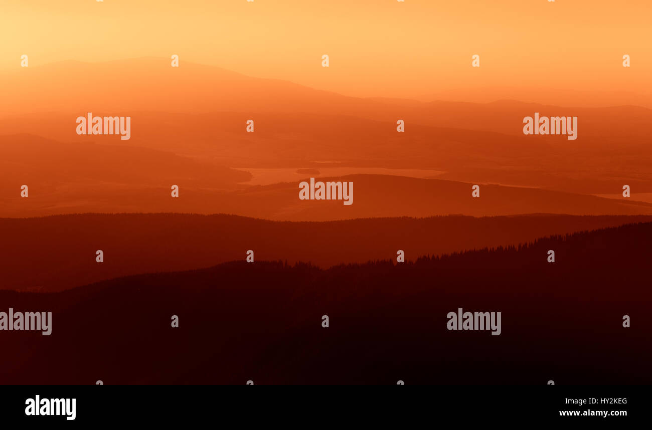 A beautiful, colorful, abstract mountain landscape in a red tonality ...