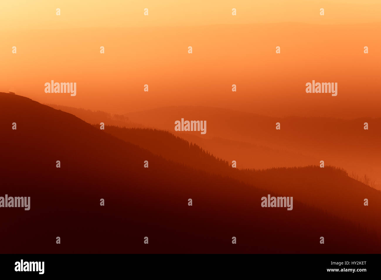 A beautiful, colorful, abstract mountain landscape in a red tonality ...