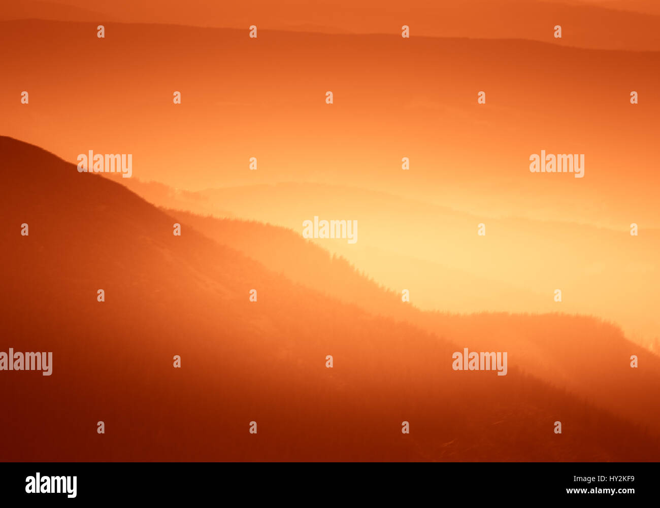 A beautiful, colorful, abstract mountain landscape in a red tonality ...