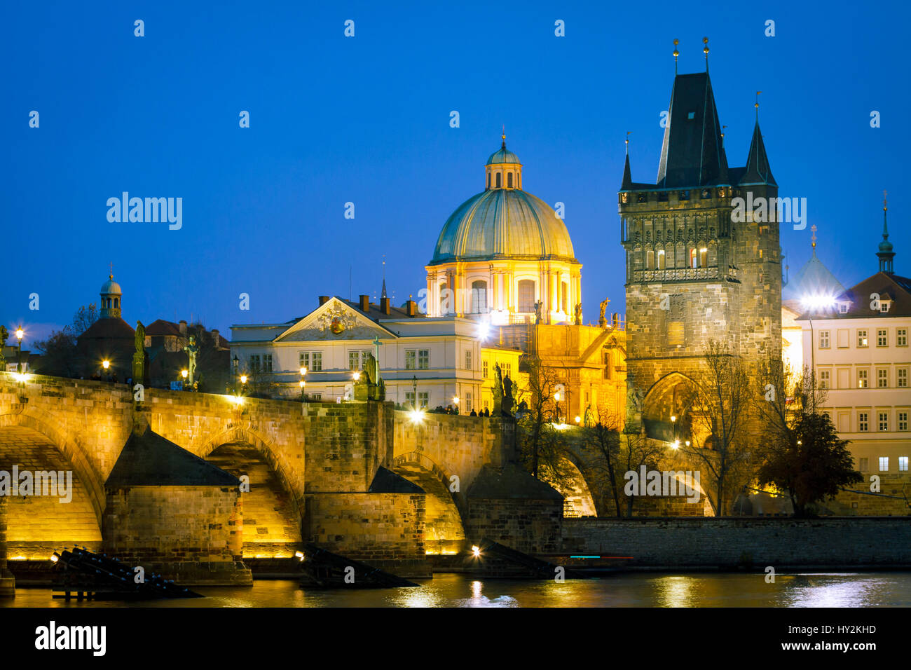 Night view of Prague, Charles Bridge like postcard view Stock Photo - Alamy