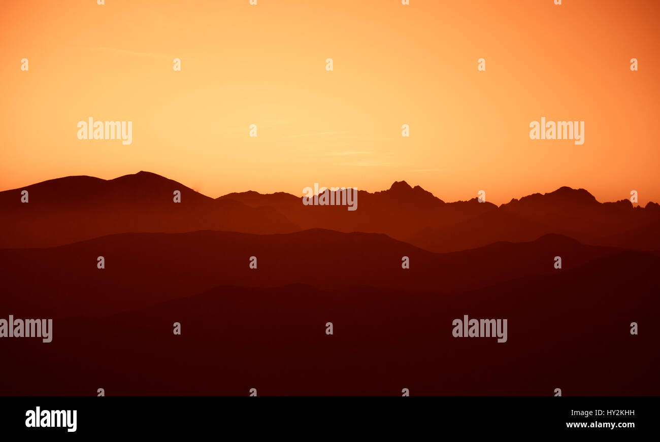 A beautiful, colorful, abstract mountain landscape in a red tonality ...