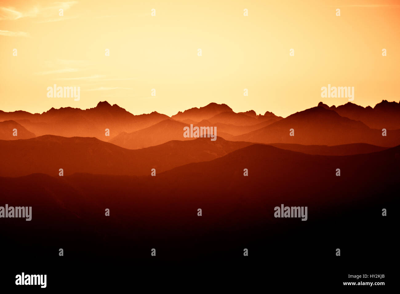 A beautiful, colorful, abstract mountain landscape in a red tonality ...