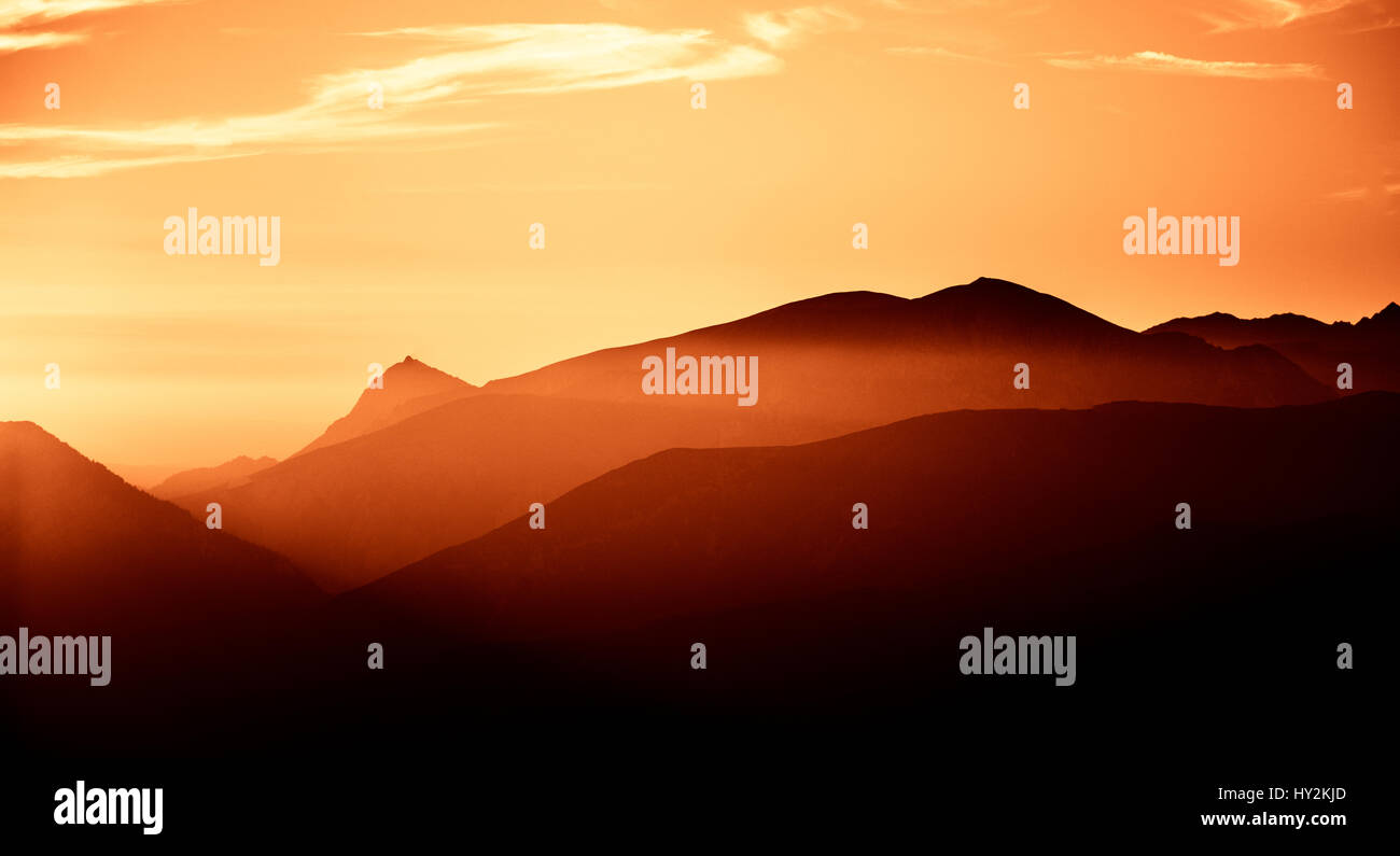 A beautiful, colorful, abstract mountain landscape in a red tonality ...
