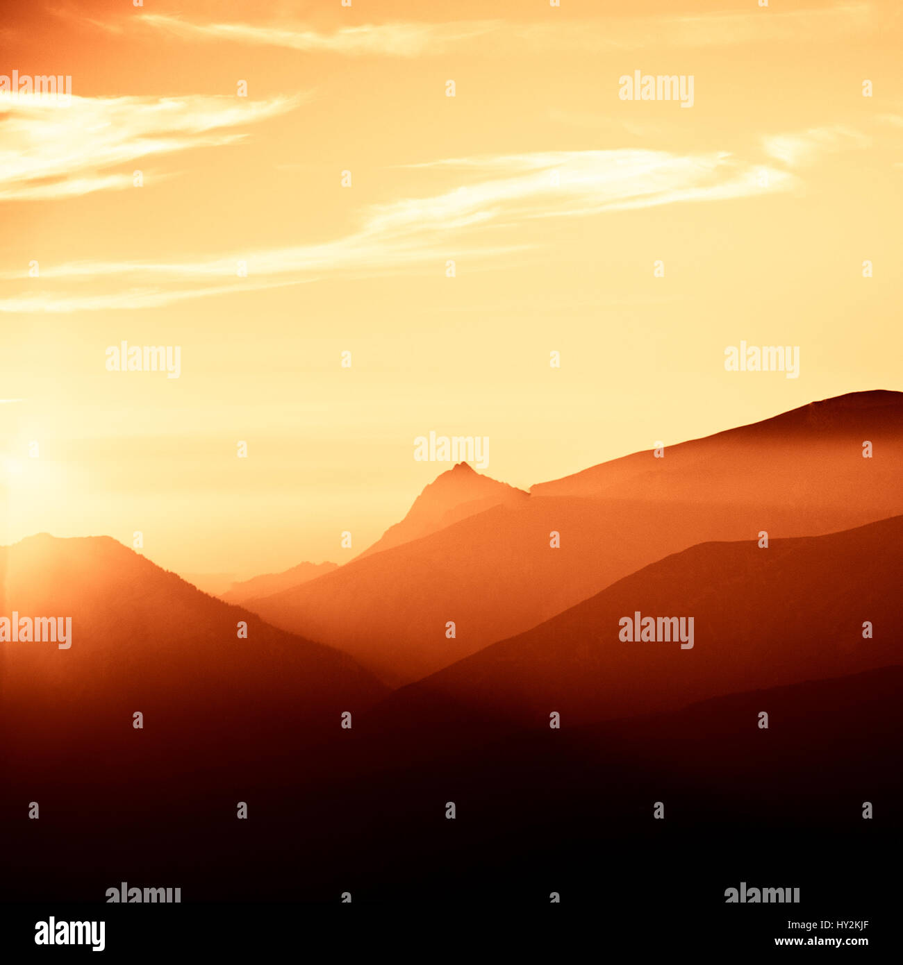 A beautiful, colorful, abstract mountain landscape in a red tonality ...