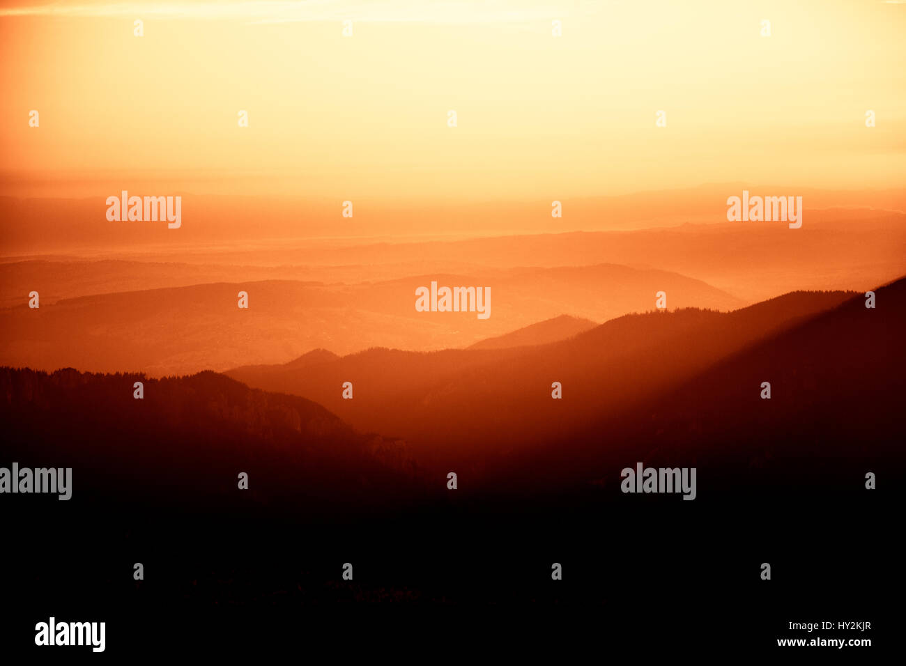 A beautiful, colorful, abstract mountain landscape in a red tonality ...