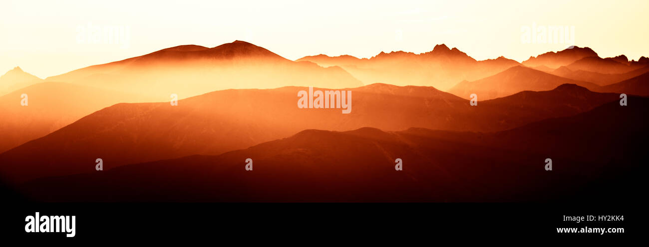 A beautiful, colorful, abstract mountain landscape in a red tonality ...