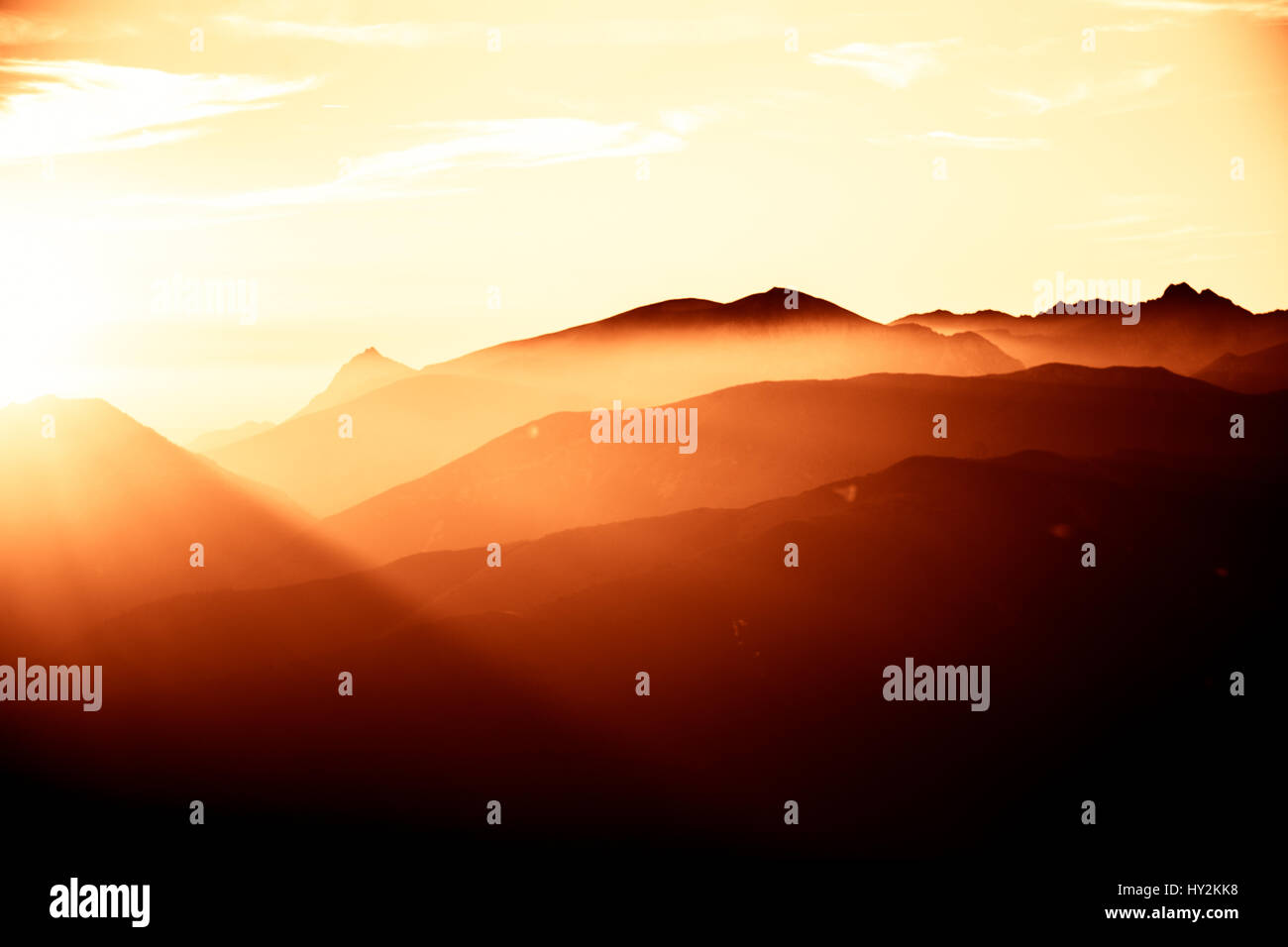 A beautiful, colorful, abstract mountain landscape in a red tonality ...