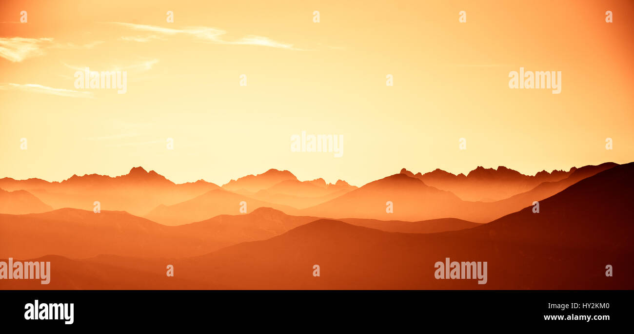 A beautiful, colorful, abstract mountain landscape in a red tonality ...