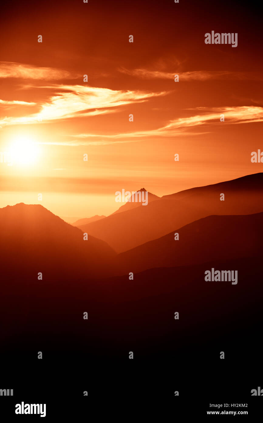 A beautiful, colorful, abstract mountain landscape in a red tonality ...