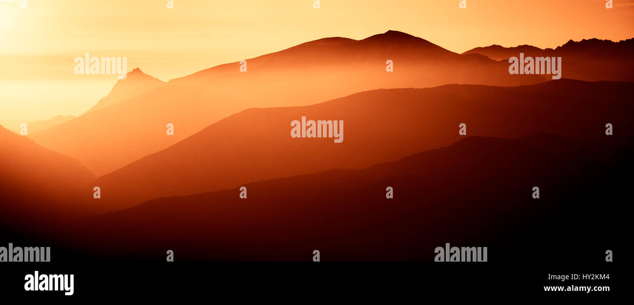 A beautiful, colorful, abstract mountain landscape in a red tonality ...