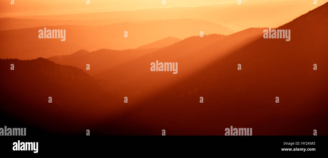 A beautiful, colorful, abstract mountain landscape in a red tonality ...