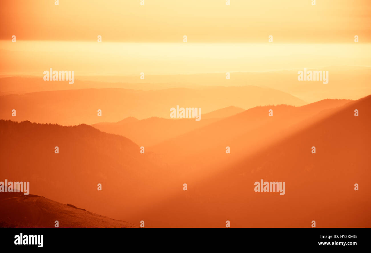 A beautiful, colorful, abstract mountain landscape in a red tonality ...