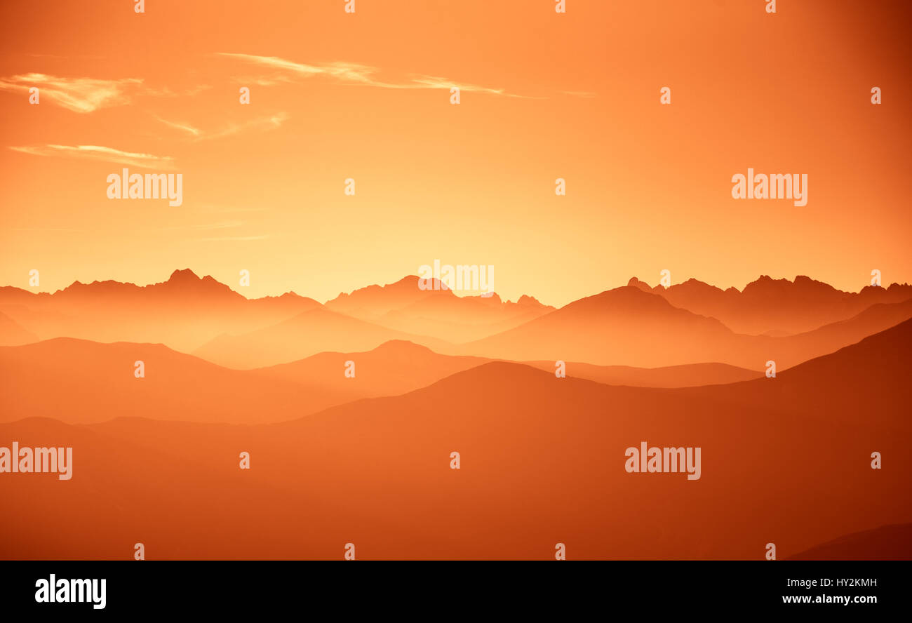 A beautiful, colorful, abstract mountain landscape in a red tonality ...