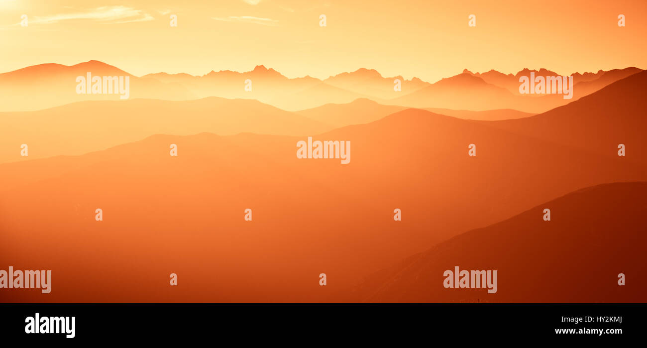 A beautiful, colorful, abstract mountain landscape in a red tonality ...