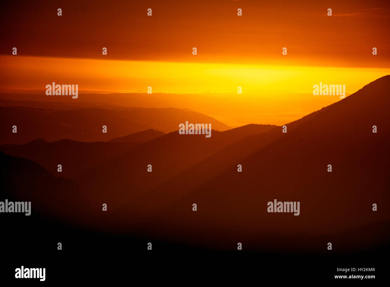 A beautiful, colorful, abstract mountain landscape in a red tonality ...